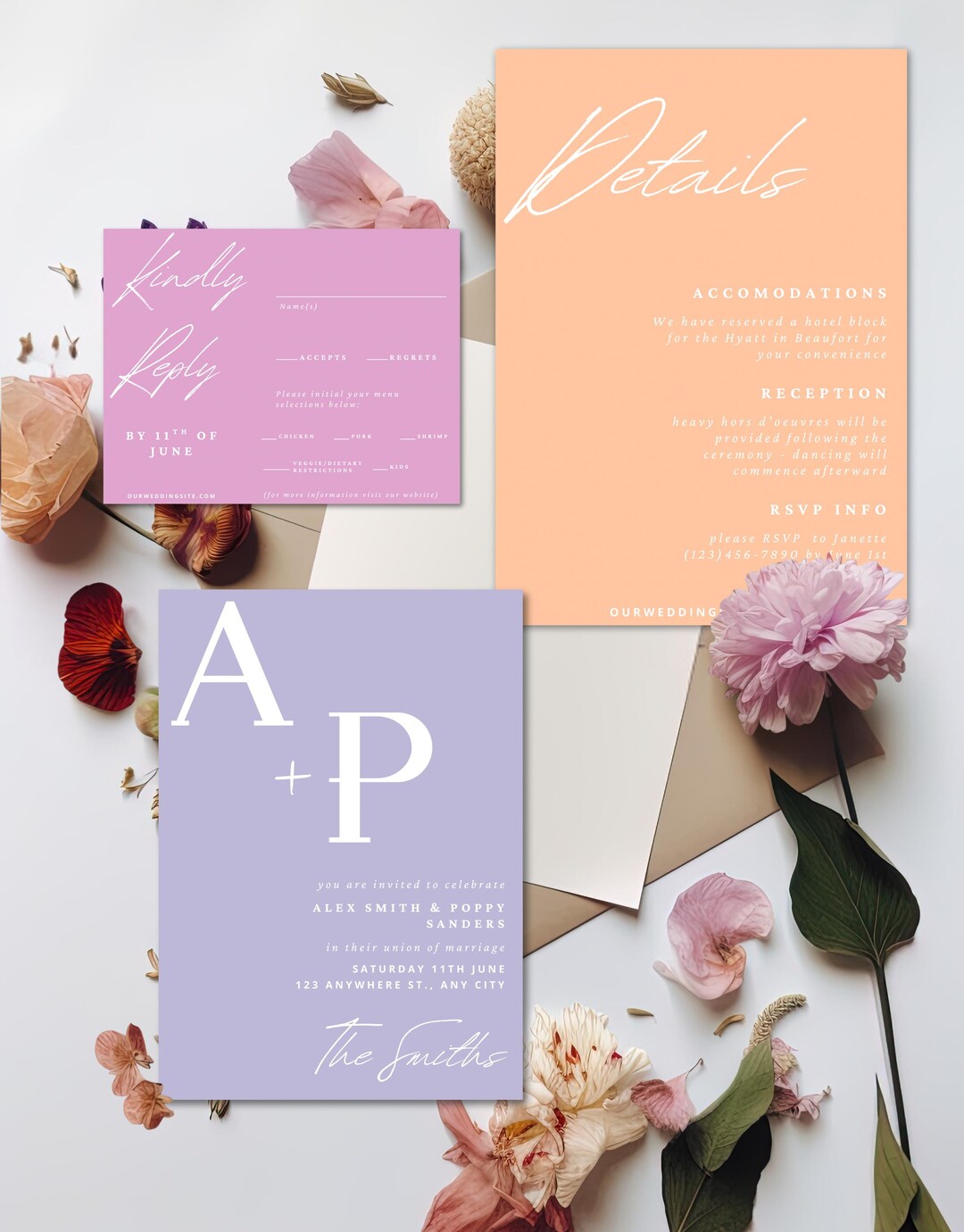 Modern Spring Wedding Invitation Template | Colorful Retro Whimsical ...