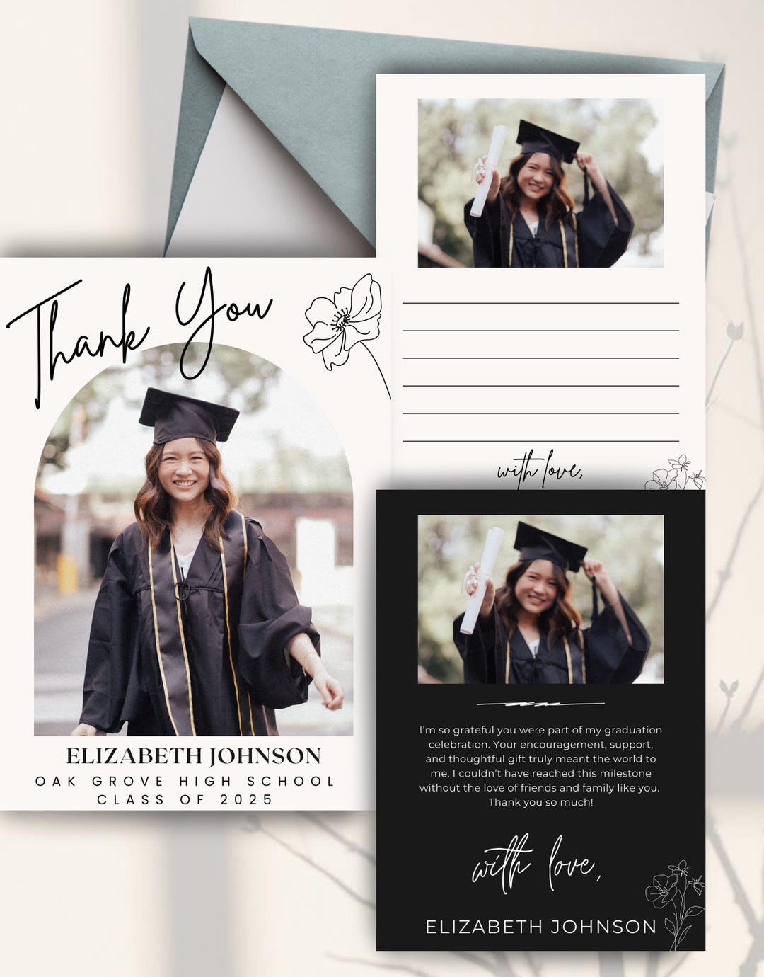 Graduation Thank You Card, Graduation Thank You Note, Boho Graduation ...