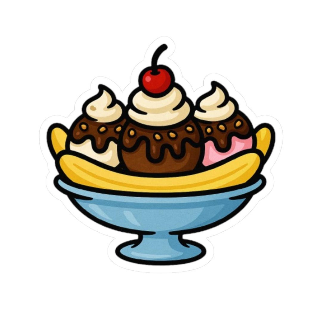 Banana Split Dessert Sticker - Fun Food Vinyl Sticker for Laptops ...