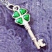 Green Clover Key Necklace - Green Enameled Silver Plate Clover Key ...