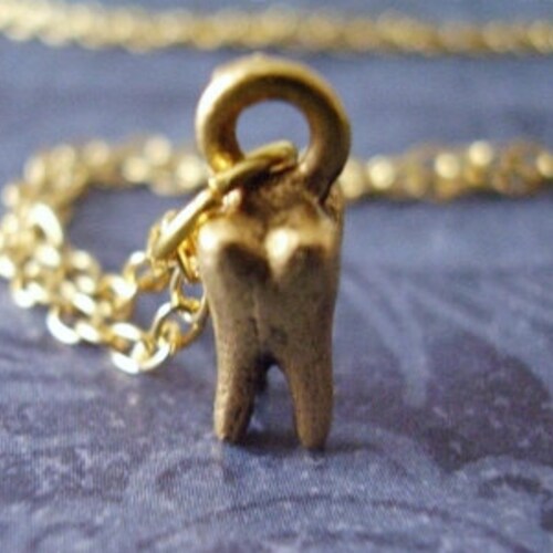 Tiny Gold Tooth Necklace Antique Gold Pewter Tooth Charm on - Etsy
