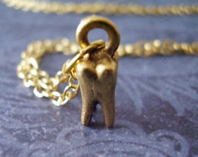 Tiny Gold Tooth Necklace - Antique Gold Pewter Tooth Charm on a ...