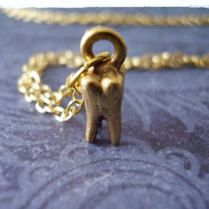 Tiny Gold Tooth Necklace - Antique Gold Pewter Tooth Charm on a ...