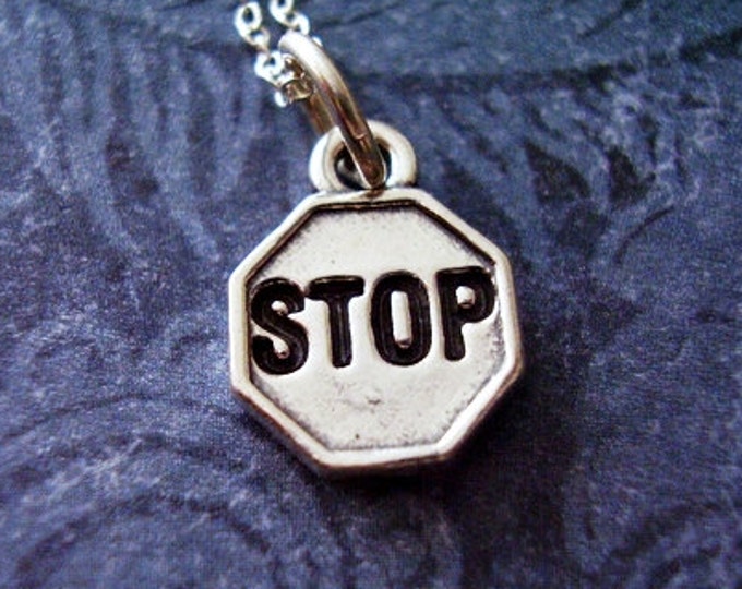 Tiny Stop Sign Necklace - Sterling Silver Stop Sign Charm on a Delicate ...