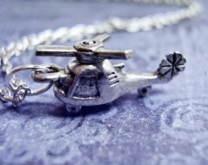 Silver Helicopter Necklace Antique Pewter Helicopter Charm - Etsy