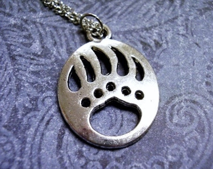 Silver Bear Claw Print Necklace - Antique Pewter Bear Claw Charm on a ...