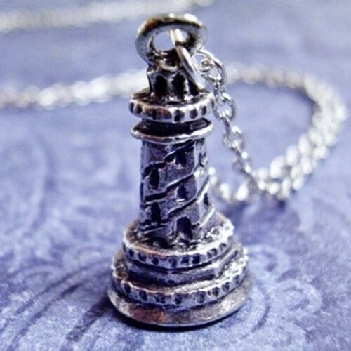 Silver Lighthouse Necklace Antique Pewter Lighthouse Charm | Etsy