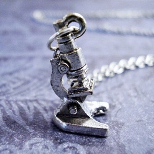 Silver Microscope Necklace Silver Pewter Microscope Charm on - Etsy