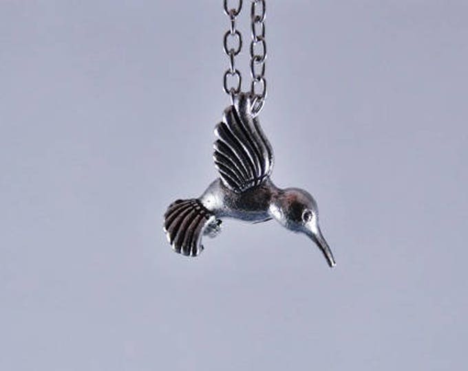 Silver Hummingbird Necklace Antique Pewter Hummingbird Charm - Etsy