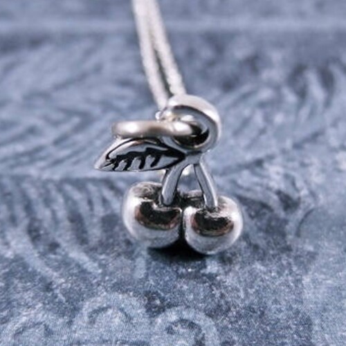 Silver Cherries Necklace Sterling Silver Cherries Charm on a - Etsy