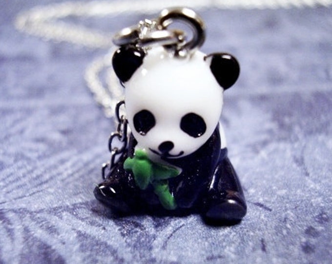 Panda Bear Necklace - Black and White Resin Panda Bear Charm on a ...