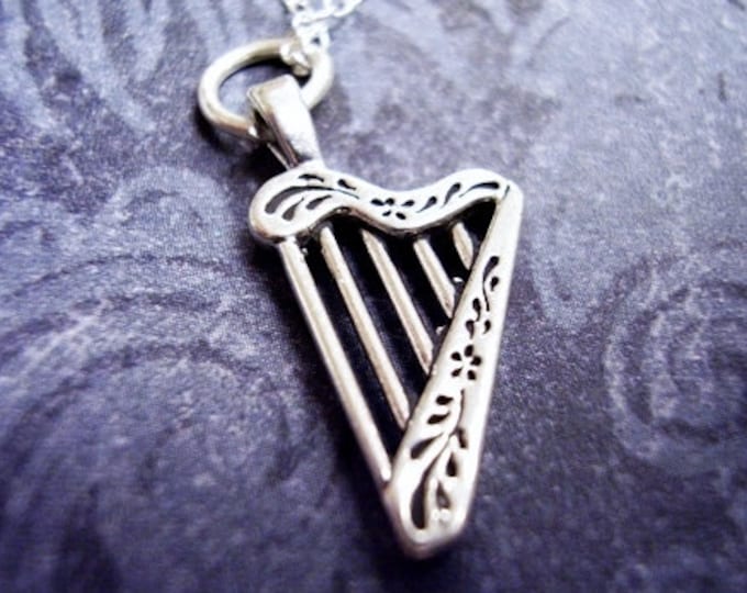 Tiny Silver Harp Necklace Sterling Silver Harp Charm on a - Etsy