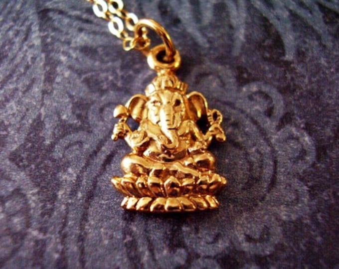 Gold Ganesha Necklace - Bronze Ganesha Charm on a Delicate 14kt Gold ...