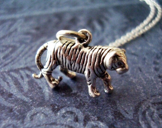Silver Tiger Necklace - Sterling Silver Tiger Charm on a Delicate ...
