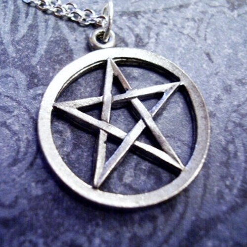 Silver Pentagram Necklace Antique Pewter Pentagram Charm on | Etsy