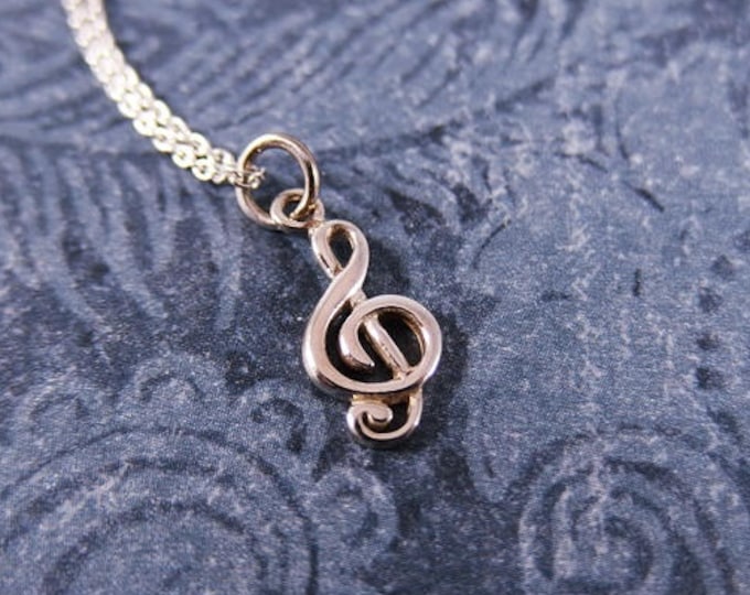 Mini Treble Clef Necklace Sterling Silver Treble Clef Charm on a ...