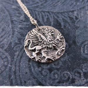 Silver Griffin Coin Necklace - Sterling Silver Griffin Coin Charm on a ...