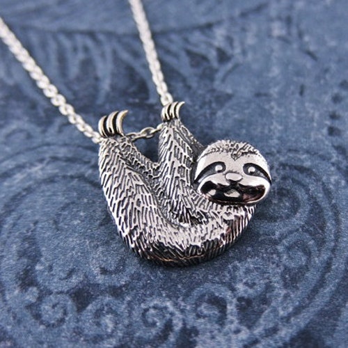 Silver Sloth Necklace Sterling Silver Sloth Charm on a - Etsy