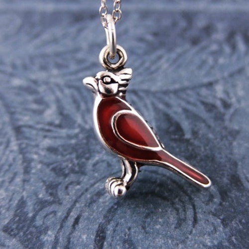 Red Cardinal Necklace Sterling Silver Enameled Red Cardinal - Etsy