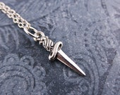 Tiny Silver Dagger Necklace Antique Pewter Dagger Charm on a | Etsy