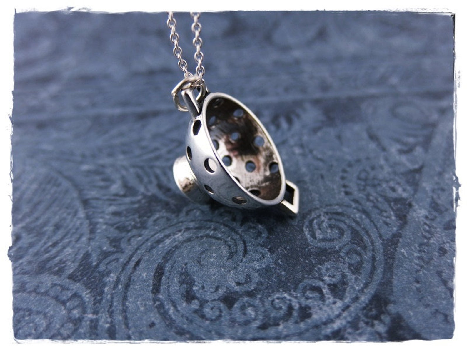 Silver Colander Necklace - Sterling Silver Colander Charm on a Delicate ...