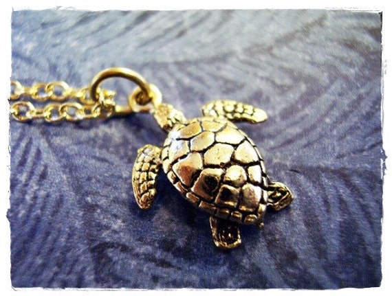 Tiny Gold Sea Turtle Necklace Antique Gold Pewter Sea Turtle - Etsy