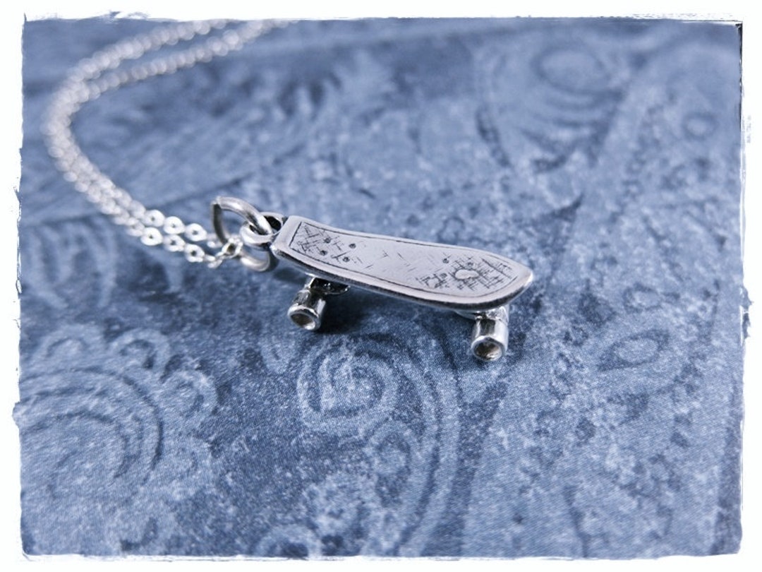 Silver Movable Skateboard Necklace - Sterling Silver Skateboard Charm ...