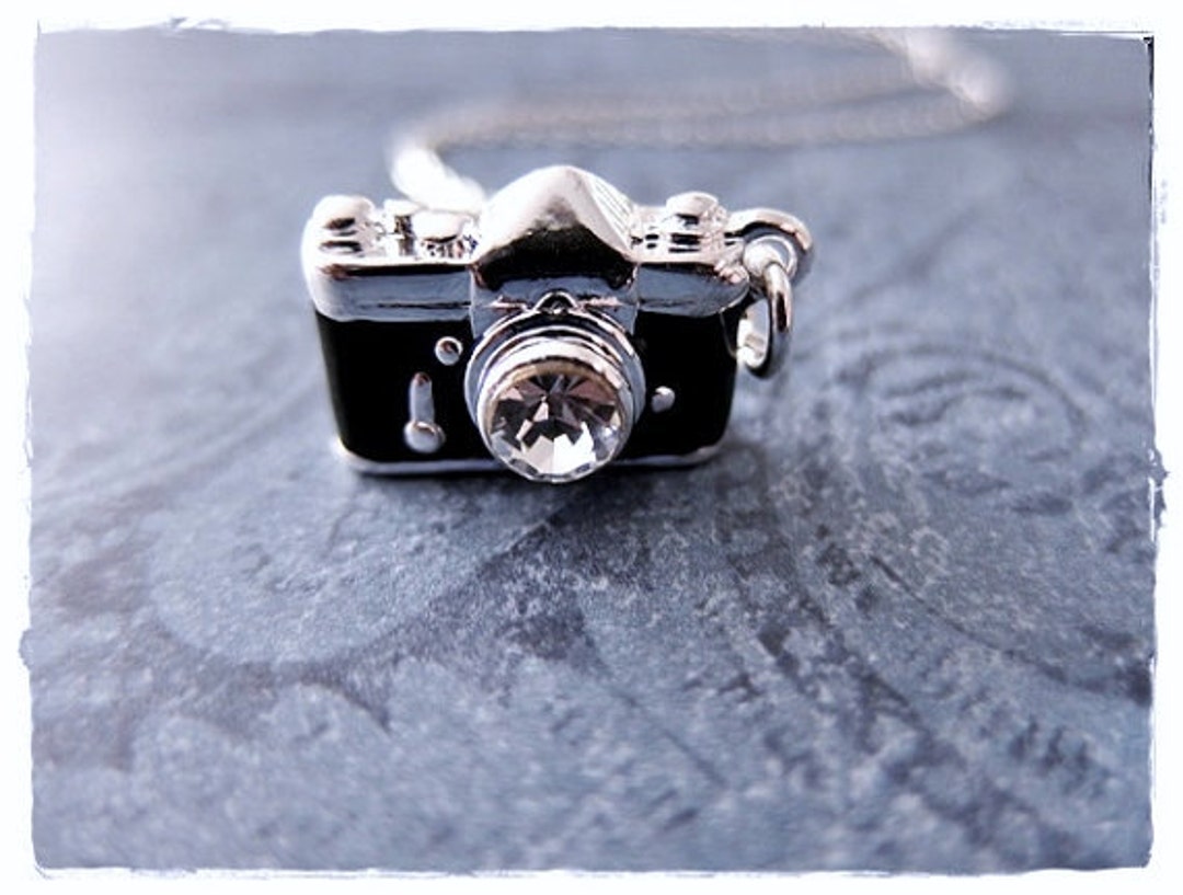 Black Camera Necklace Black Enameled Silver Plated Camera Charm on a ...