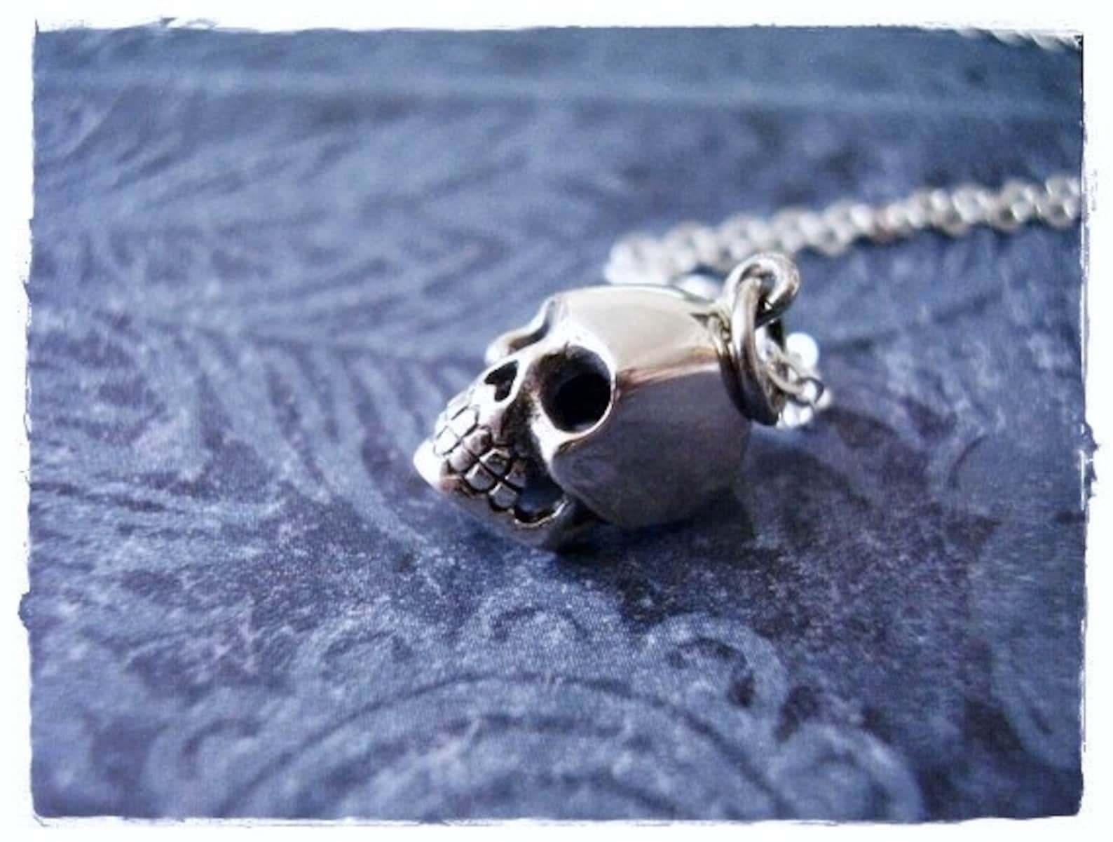 Silver Skull Necklace Sterling Silver Skull Charm on a | Etsy