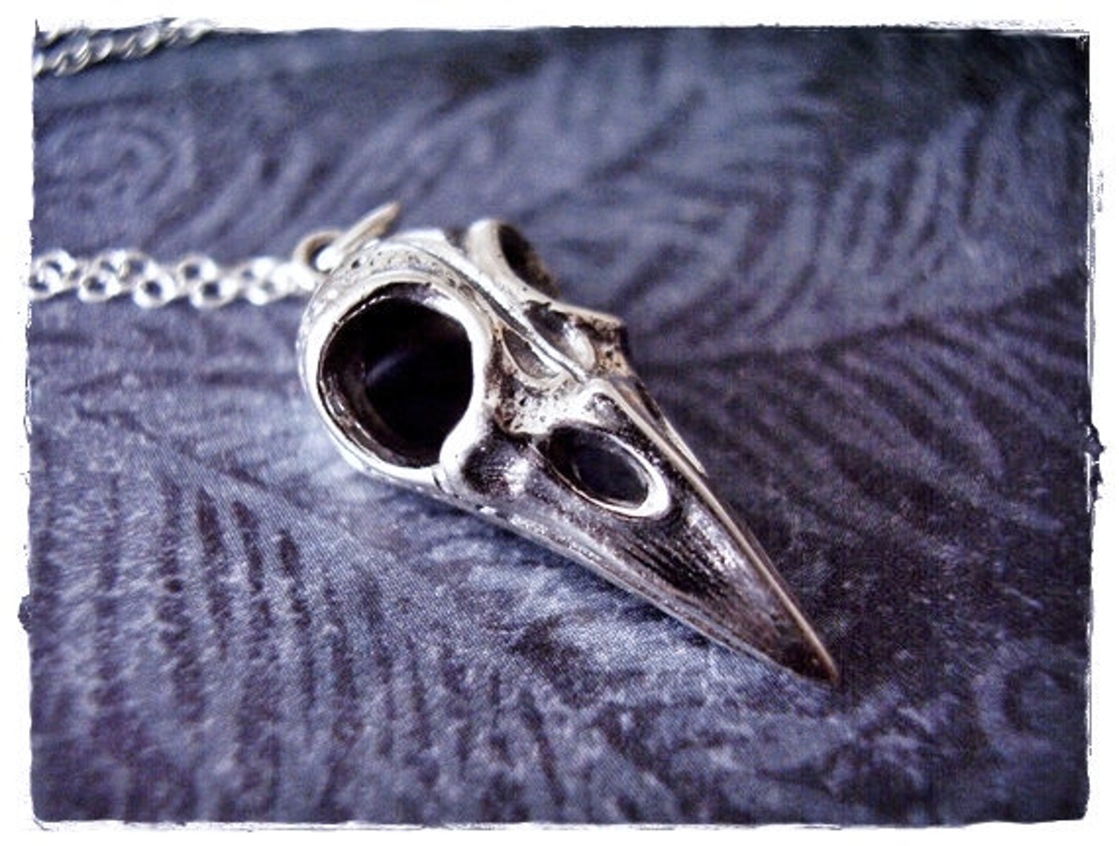 Silver Raven Skull Necklace - Sterling Silver Raven Skull Charm on a ...
