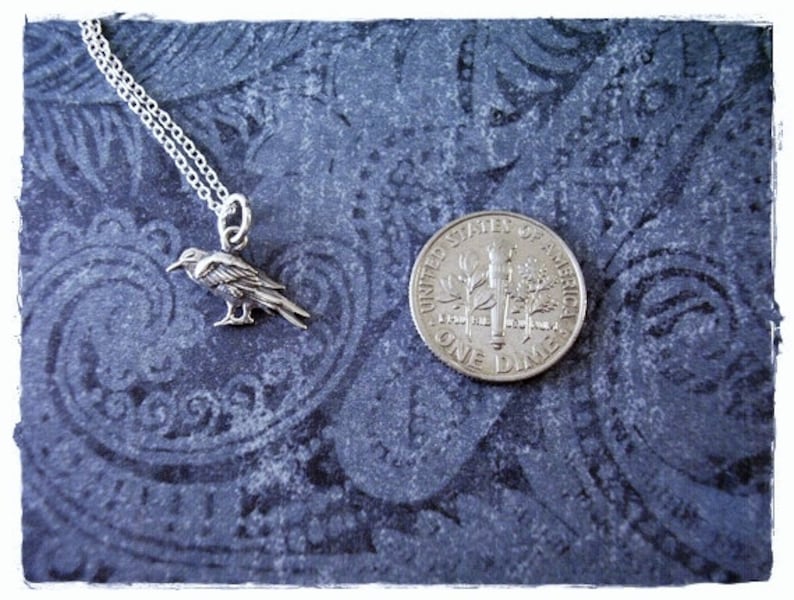 Tiny Silver Raven Necklace Sterling Silver Raven Charm on a | Etsy