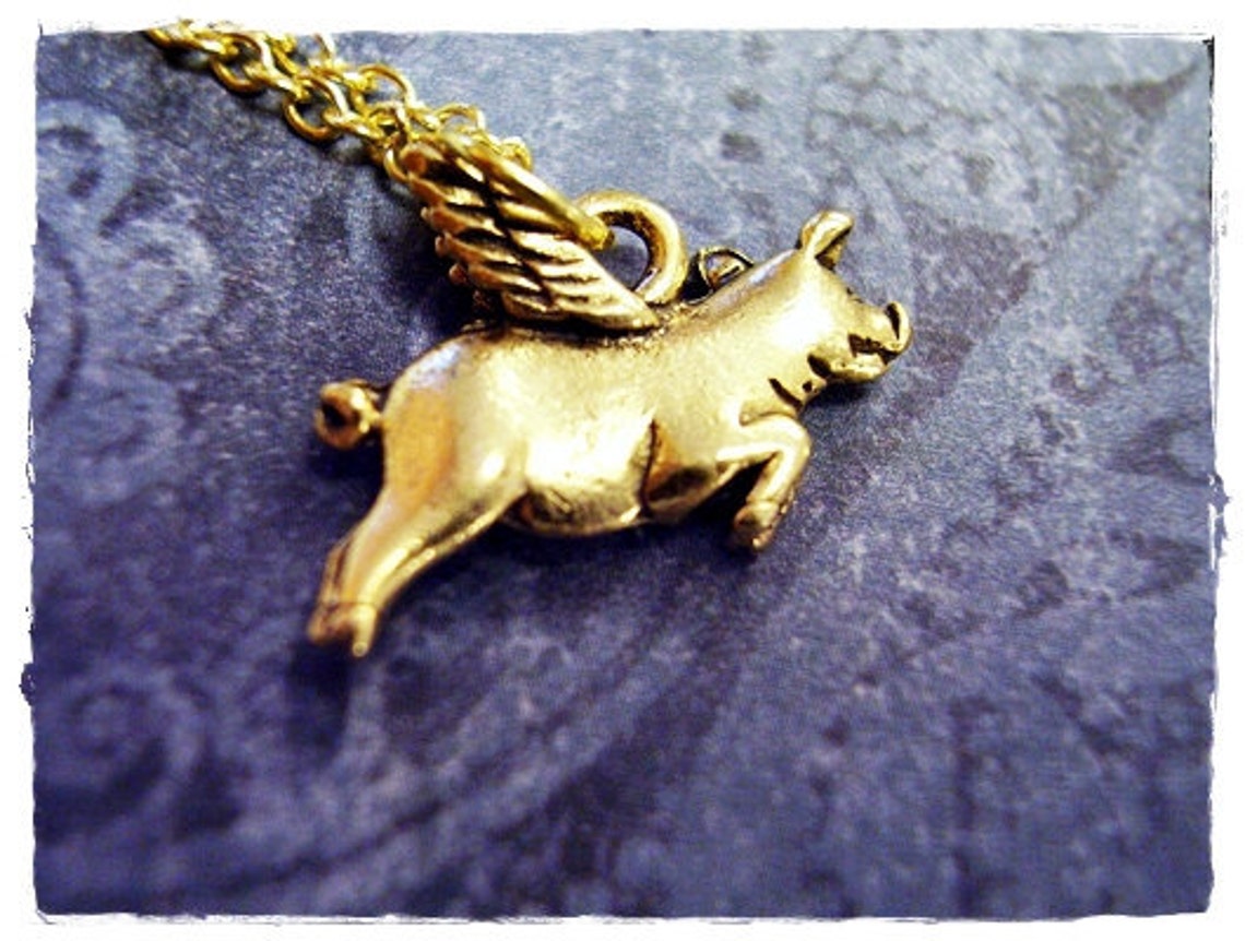 Gold Flying Pig Necklace Antique Gold Pewter Flying Pig - Etsy