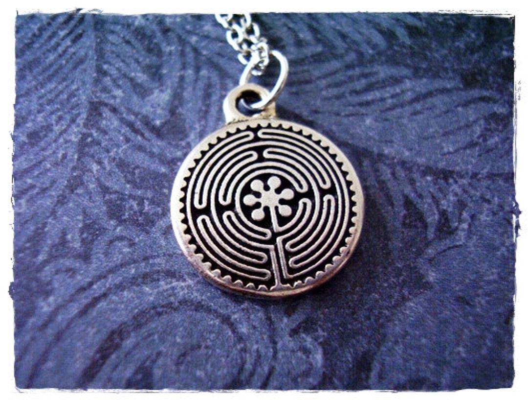 Silver Labyrinth Necklace - Silver Pewter Labyrinth Charm on a Delicate ...