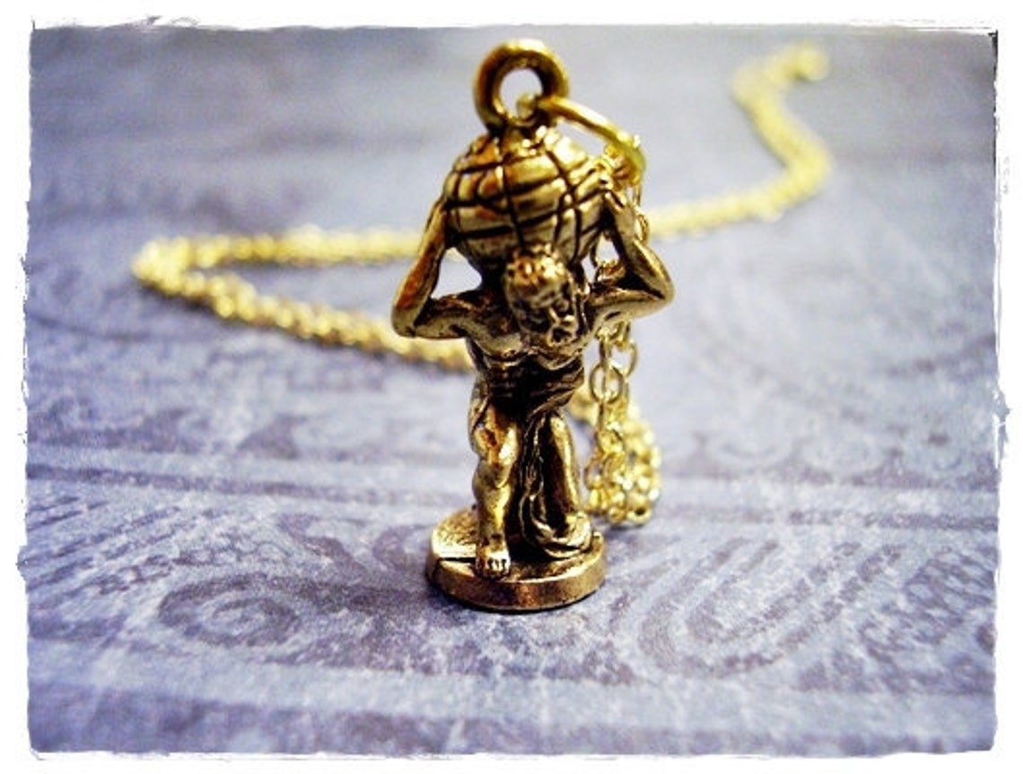 Gold Atlas the Titan Necklace Antique Gold Pewter Atlas the | Etsy