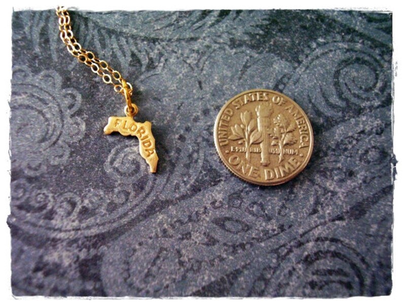 Tiny Gold Florida State Necklace Raw Brass Florida Charm on - Etsy