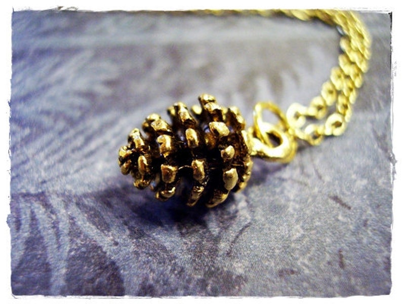 Tiny Gold Pine Cone Necklace - Antique Gold Pewter Pine Cone Charm on a ...