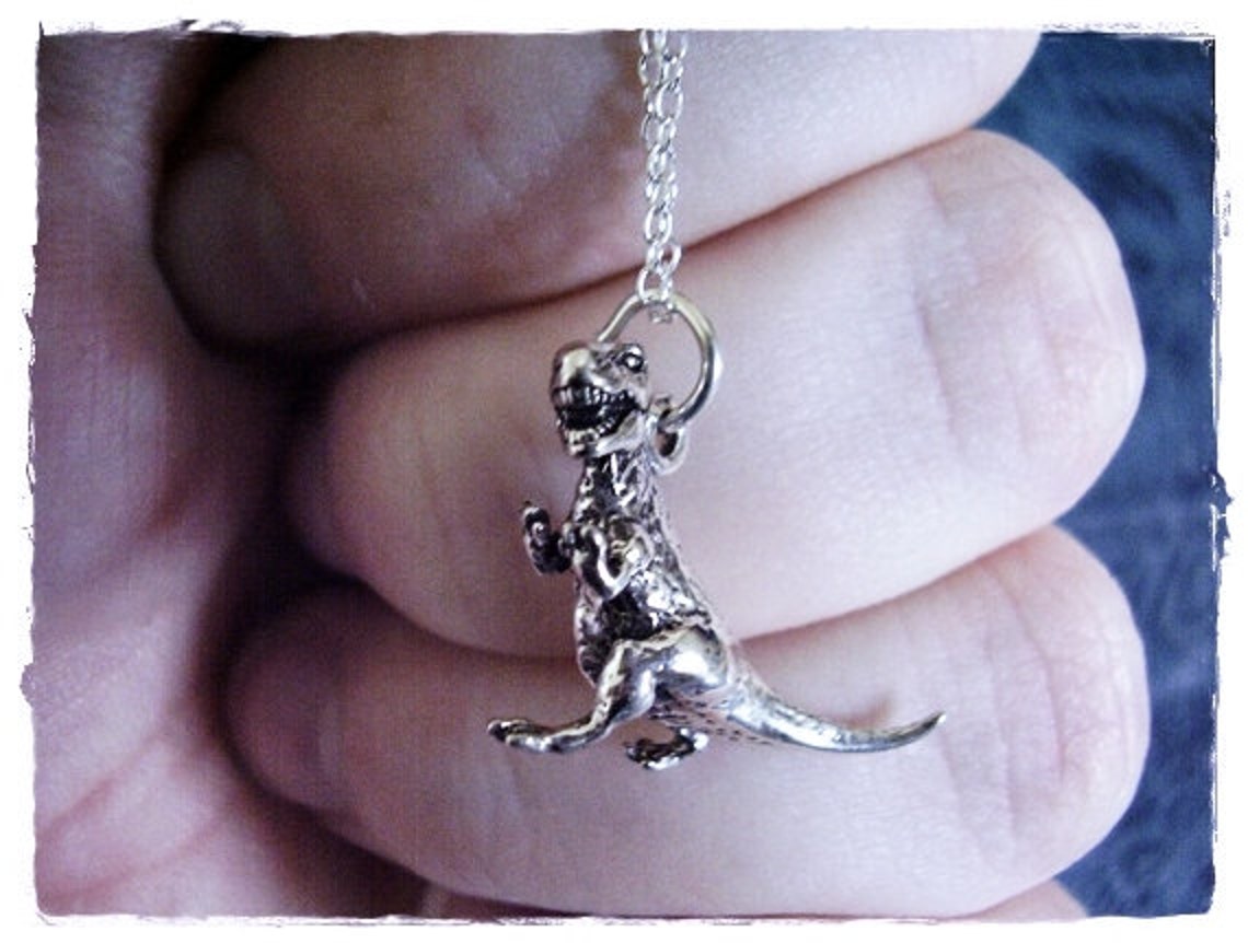 Silver T-rex Necklace Sterling Silver Tyrannosaurus Charm on | Etsy