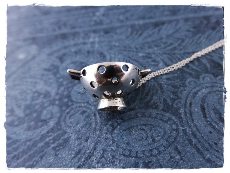 Silver Colander Necklace - Sterling Silver Colander Charm on a Delicate ...