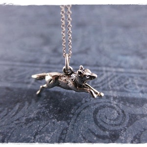 Silver Running Wolf Necklace - Sterling Silver Running Wolf Charm on a ...