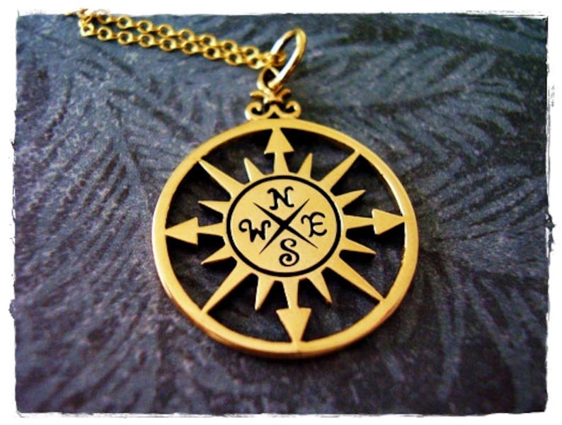 Gold Compass Rose Necklace Bronze Compass Rose Charm on a | Etsy