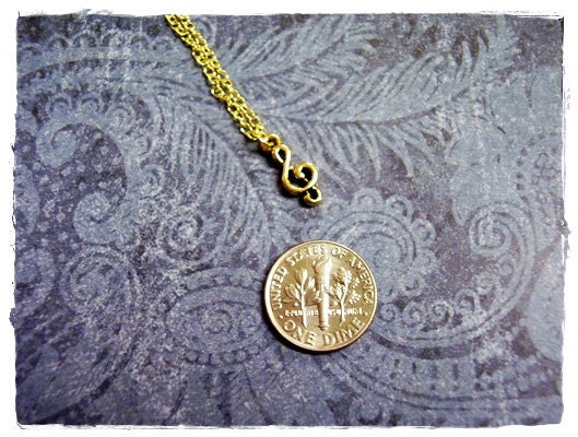 Tiny Gold Treble Clef Necklace Antique Gold Pewter Treble | Etsy