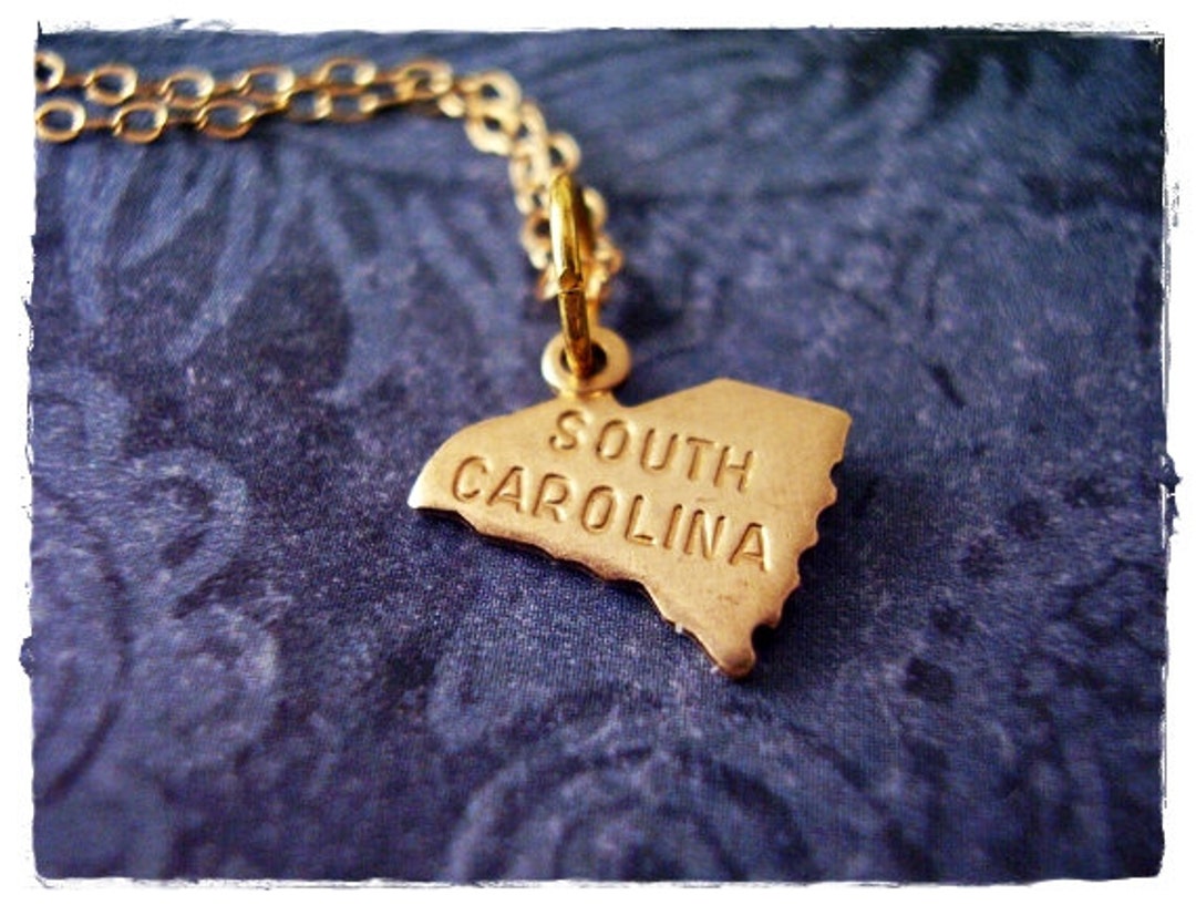 Tiny Gold South Carolina State Necklace - Raw Brass South Carolina ...