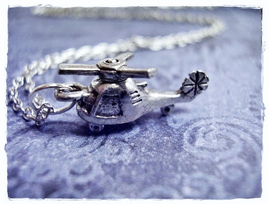 Silver Helicopter Necklace - Antique Pewter Helicopter Charm on a ...