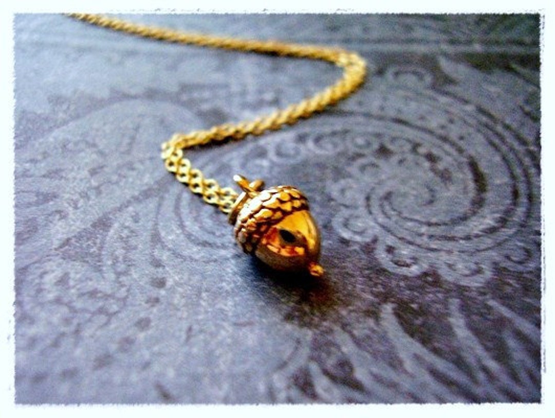 Tiny Gold Acorn Necklace - Bronze Acorn Charm on a Delicate 14kt Gold ...