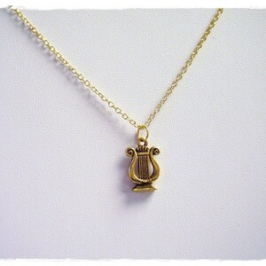 Gold Lyre Necklace - Antique Gold Pewter Lyre Charm on a Delicate Gold ...