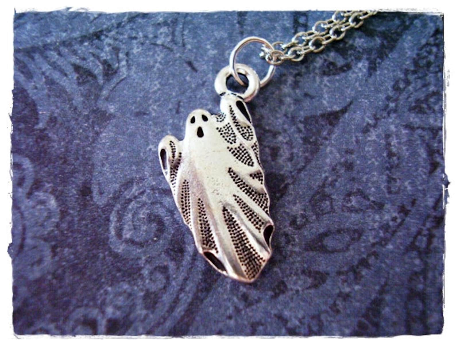 Silver Ghost Necklace Silver Pewter Ghost Charm on a - Etsy
