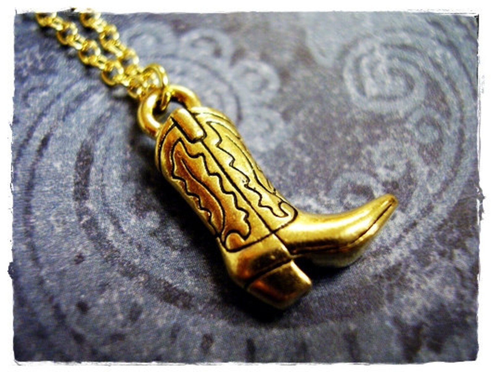 Gold Cowboy Boot Necklace - Antique Gold Pewter Cowboy Boot Charm on a ...