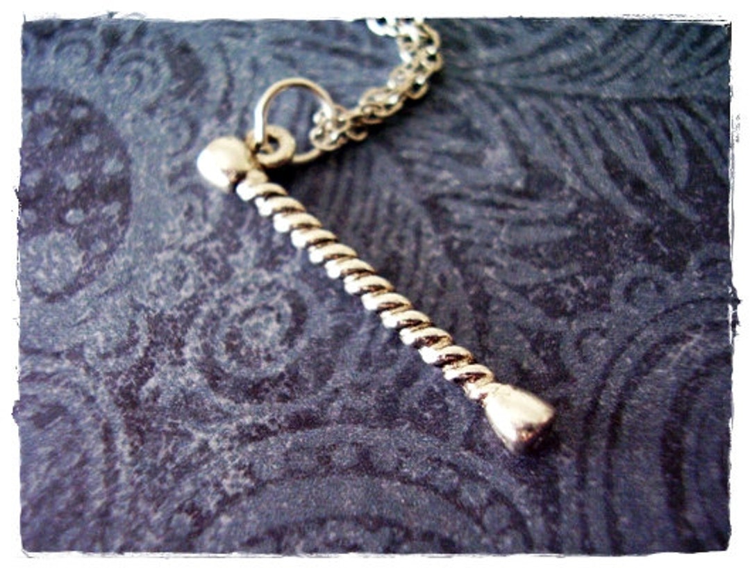 Silver Baton Necklace - Silver Pewter Baton Charm on a Delicate ...
