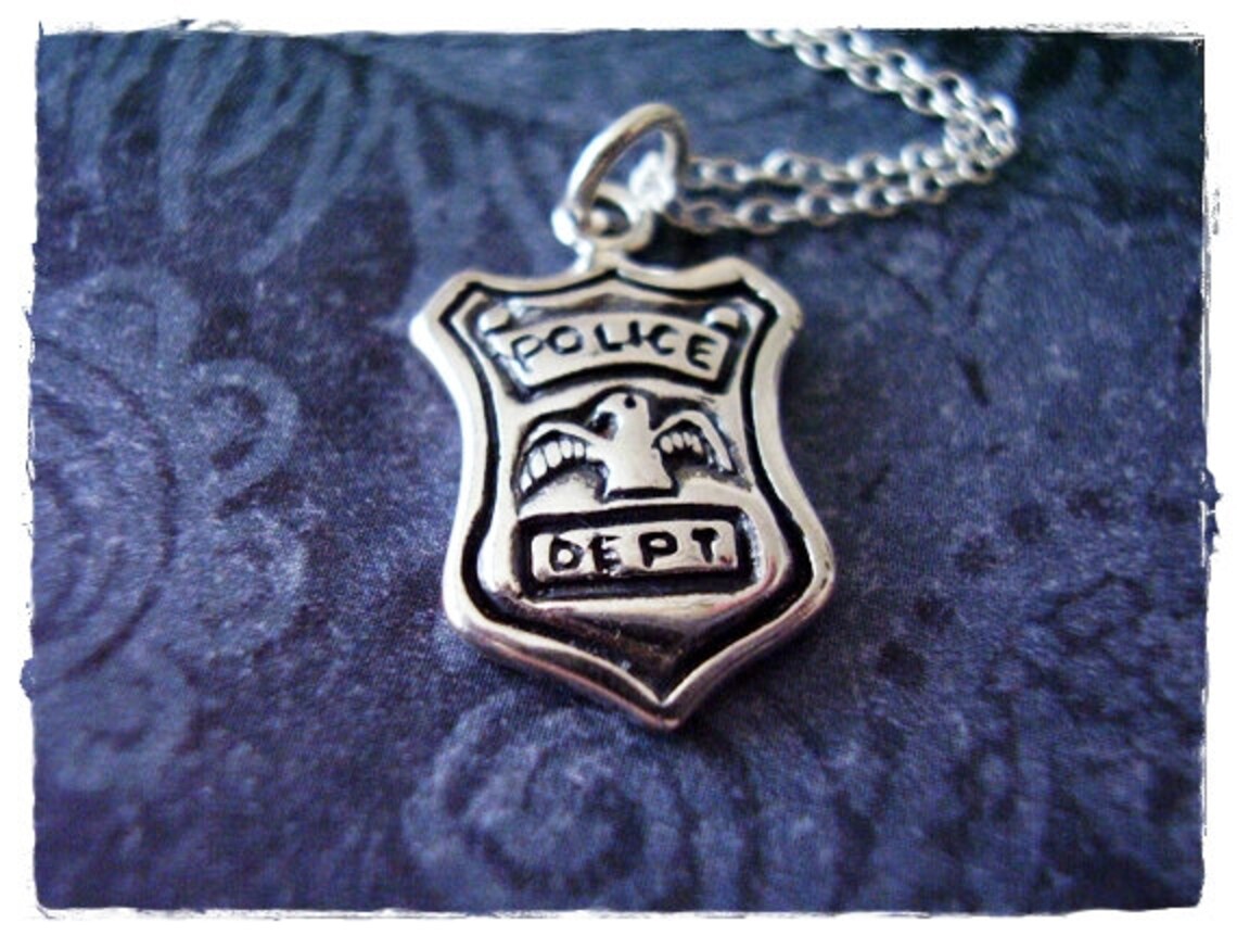 Silver Police Badge Necklace Sterling Silver Police Badge - Etsy