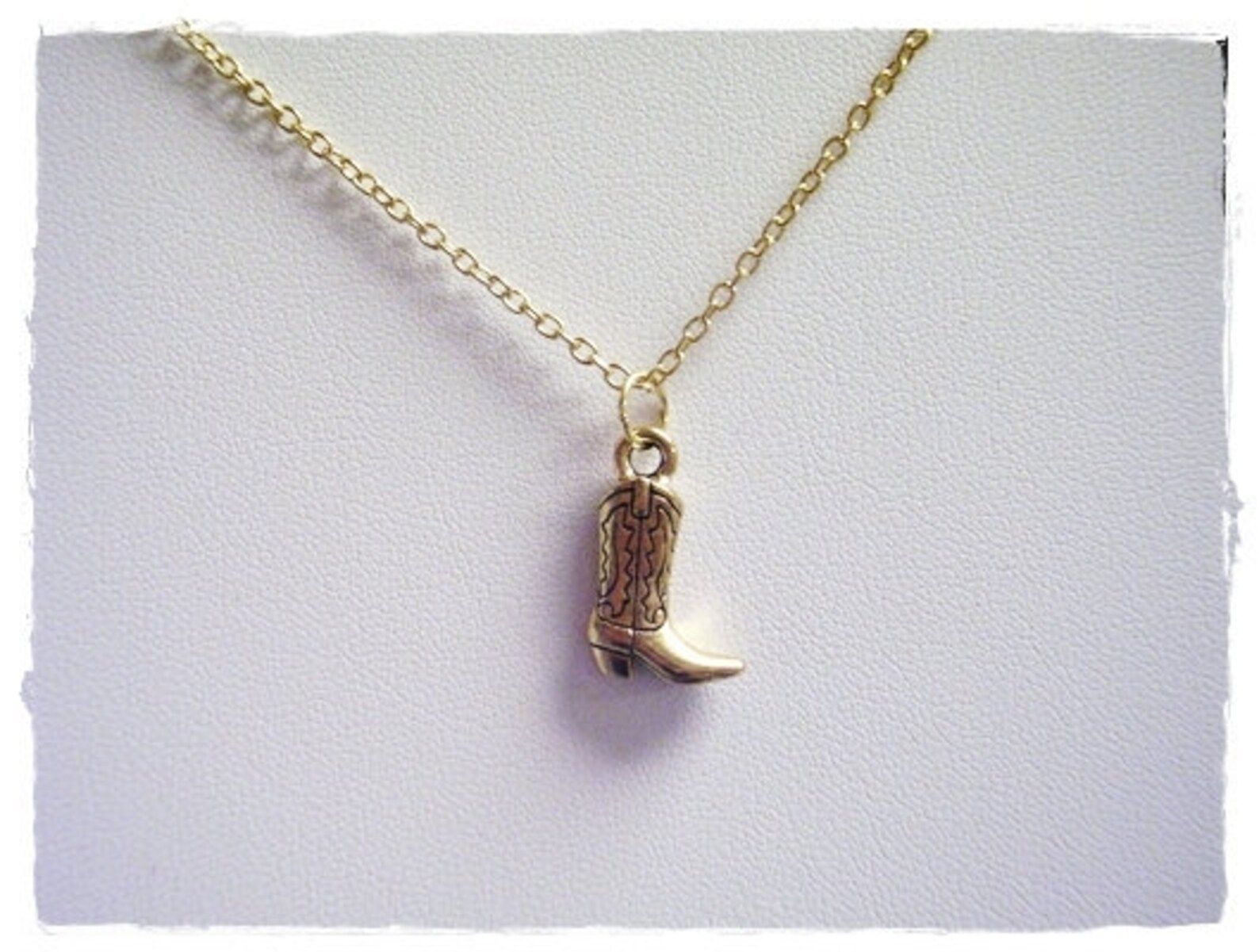 Gold Cowboy Boot Necklace - Antique Gold Pewter Cowboy Boot Charm on a ...
